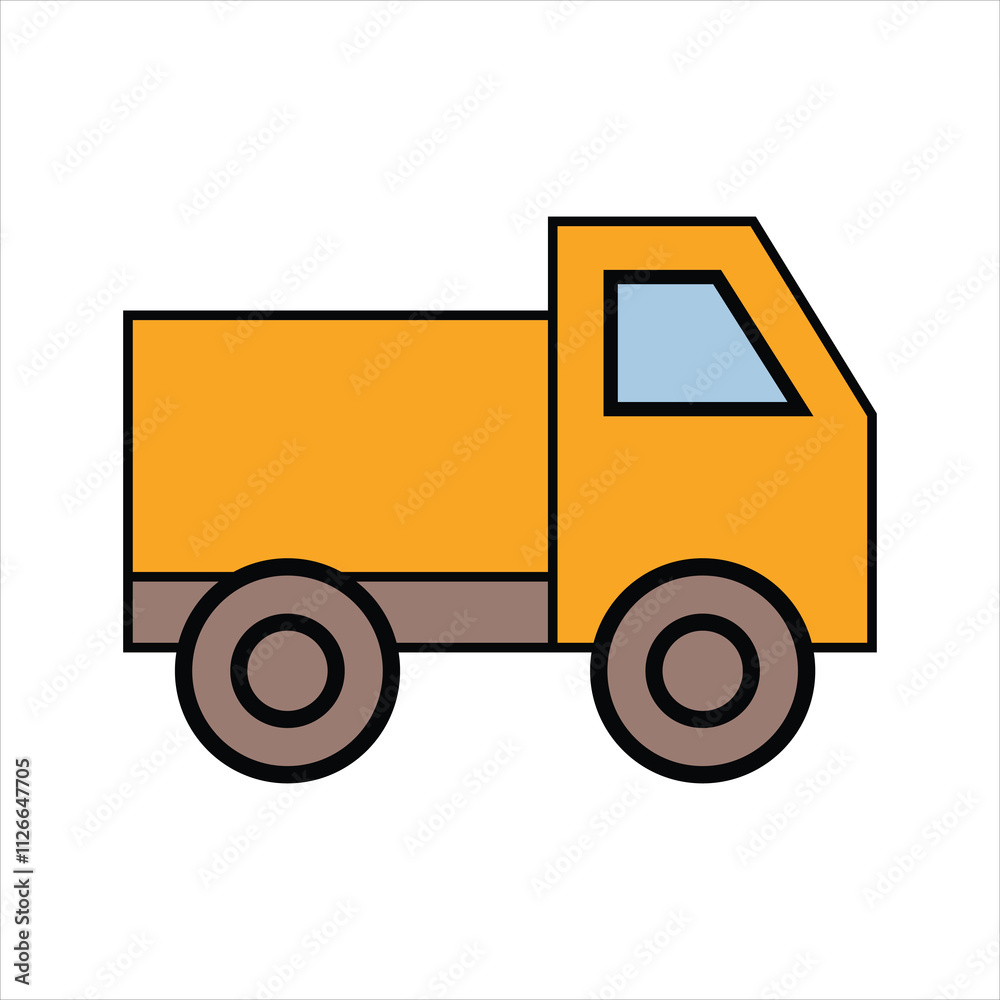 Simple Cartoon Illustration of an Orange Cargo Truck vector on white ...