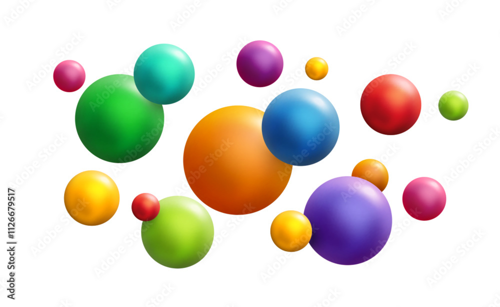 Colorful flying spheres banner. Science colorful 3d molecules on white ...