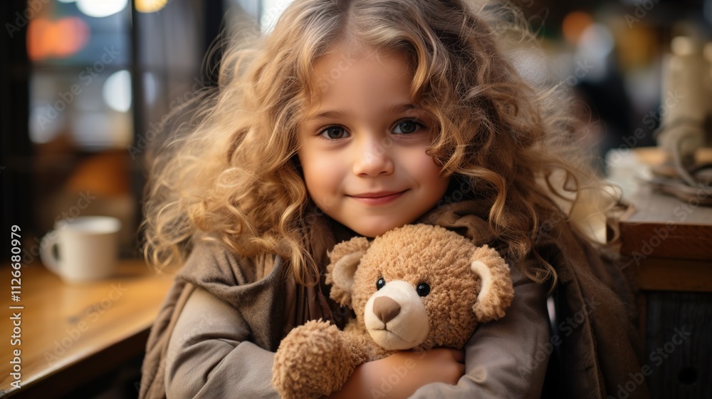 Cute little preschooler daughter hug cuddle with smiling young mother ...