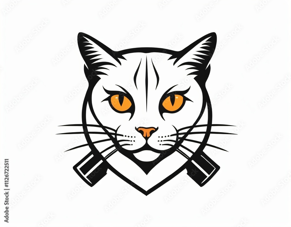 Sniper cat icon. Sniper cat head front view simple black design ...