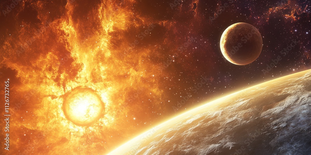 Panoramic banner depicting a captivating star and exoplanet transit ...