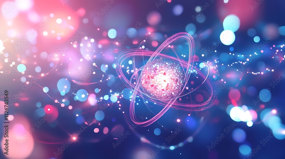 Vibrant 3D Render of an Atom in a Cosmic Nebula. AI Generated Stock ...