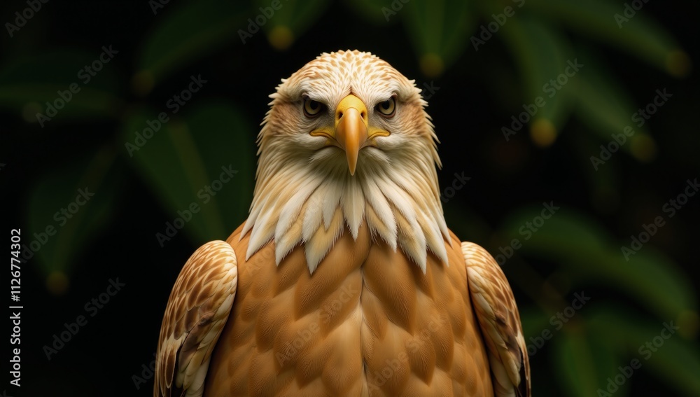 Stylized golden eagle resembling an American bald hawk with a shining ...