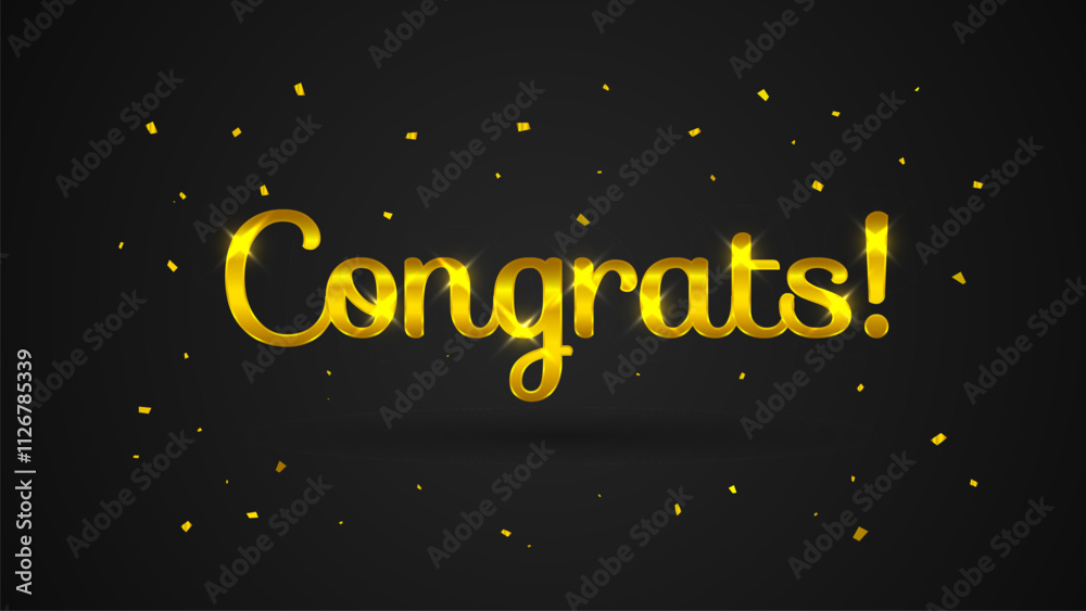 Gold Congrats Text On Dark Background With Confetti And Light ...