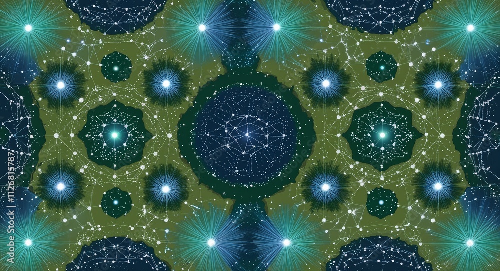 Creating symmetrical patterns using green teal and blue that resemble ...