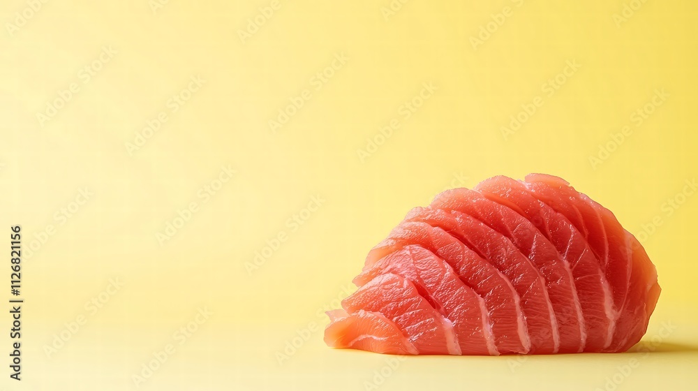 A detailed side profile of a fish fillet isolated on a pastel yellow ...