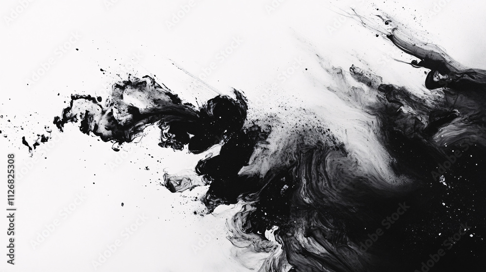 Abstract ink blot, spreading out in random patterns, creating an ...