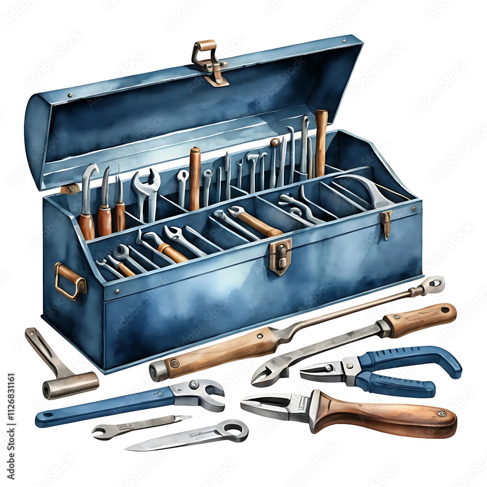 tool box png, Watercolor drawing illustration of a tool box isolated on ...