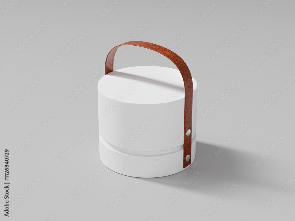 cylindrical shape gift box with leather holder mockup, Luxury hat box ...