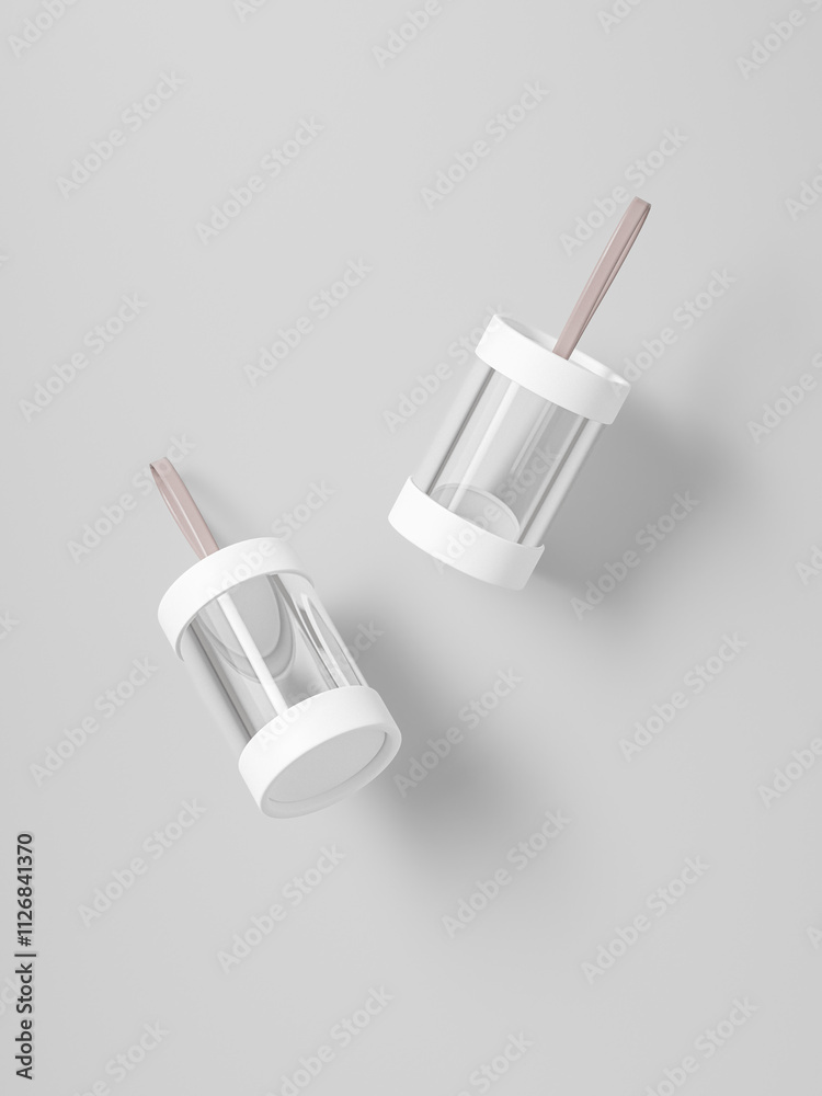 Short tube packagings with ribbon handle mockup, transparent plastic ...