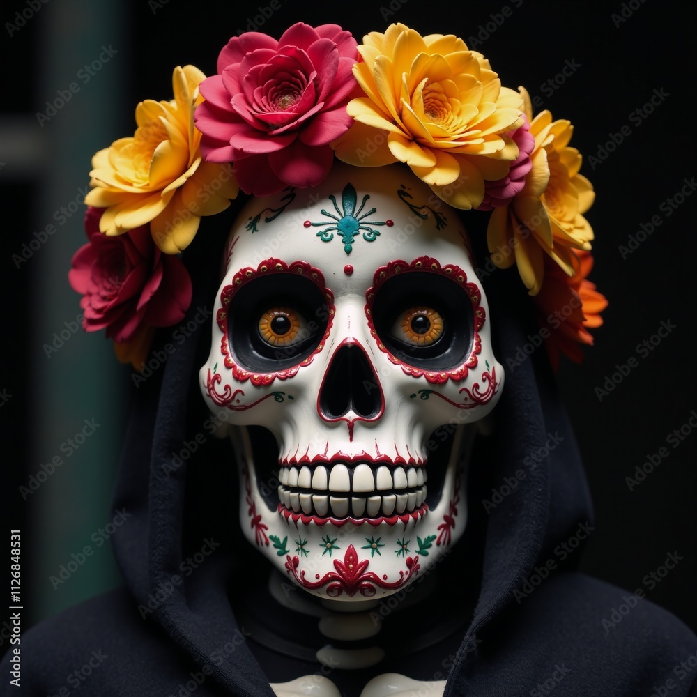 Mexican sugar skull-style depiction of La Santa Muerte as a floral ...