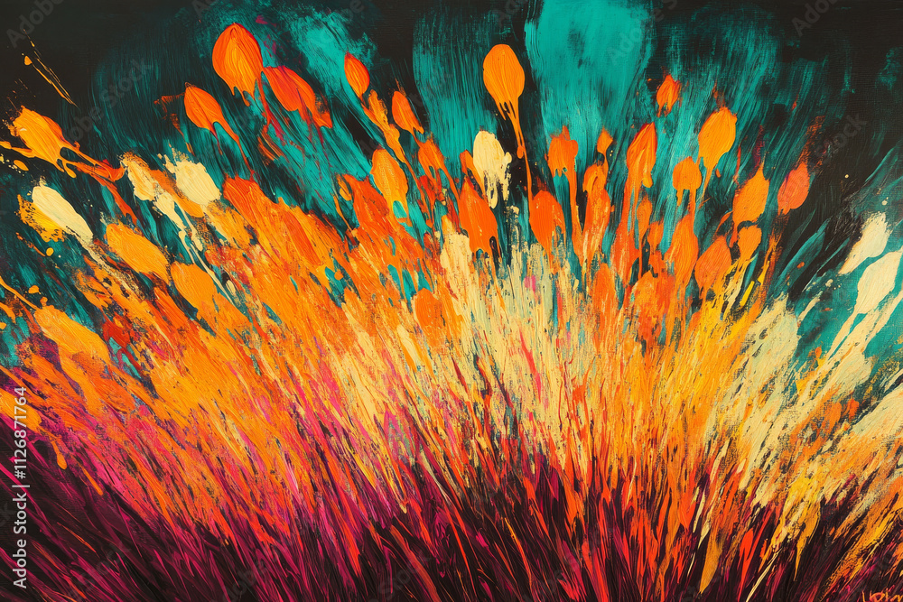 A vibrant background with bold, radiant splashes of color in electric ...