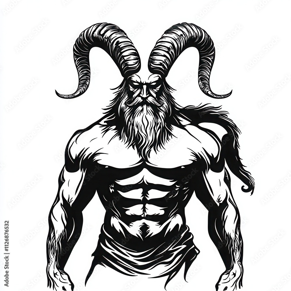 Simple black and white vector clipart of the god Pan, featuring a ...