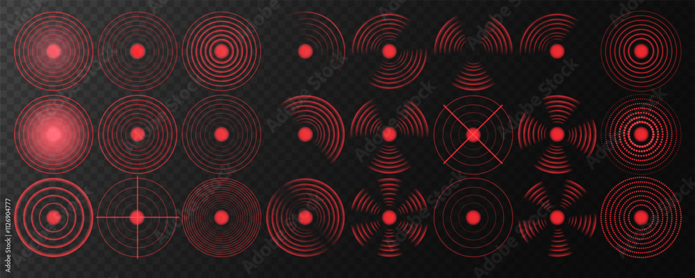 Red Glowing Sensor Rings: Circular Sonar Wave Signal with Digital Sound ...