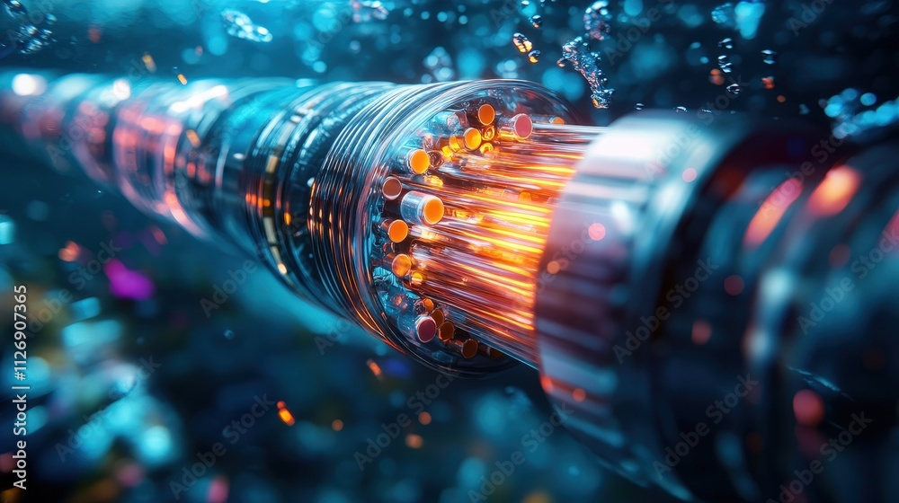 Hyper-realistic macro of a submarine communication cable cross-section ...
