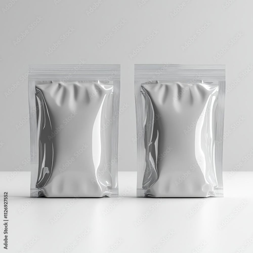 plastic pouch packaging with zip-lock in row on white background ...