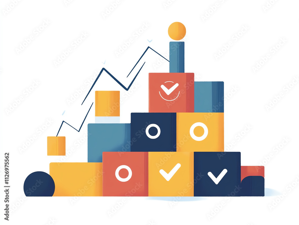 Colorful wooden blocks with progress indicators symbolize business ...