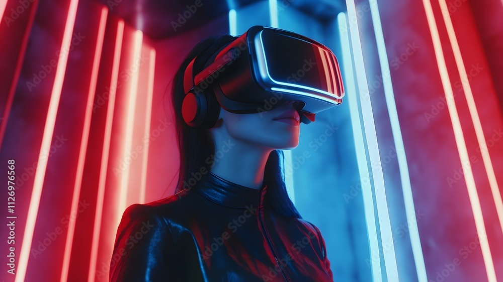 Immersive VR: Cyberpunk Woman explores a neon-lit virtual world ...