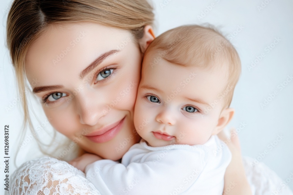 Happy mother embracing her adorable baby, creating a heartwarming scene ...