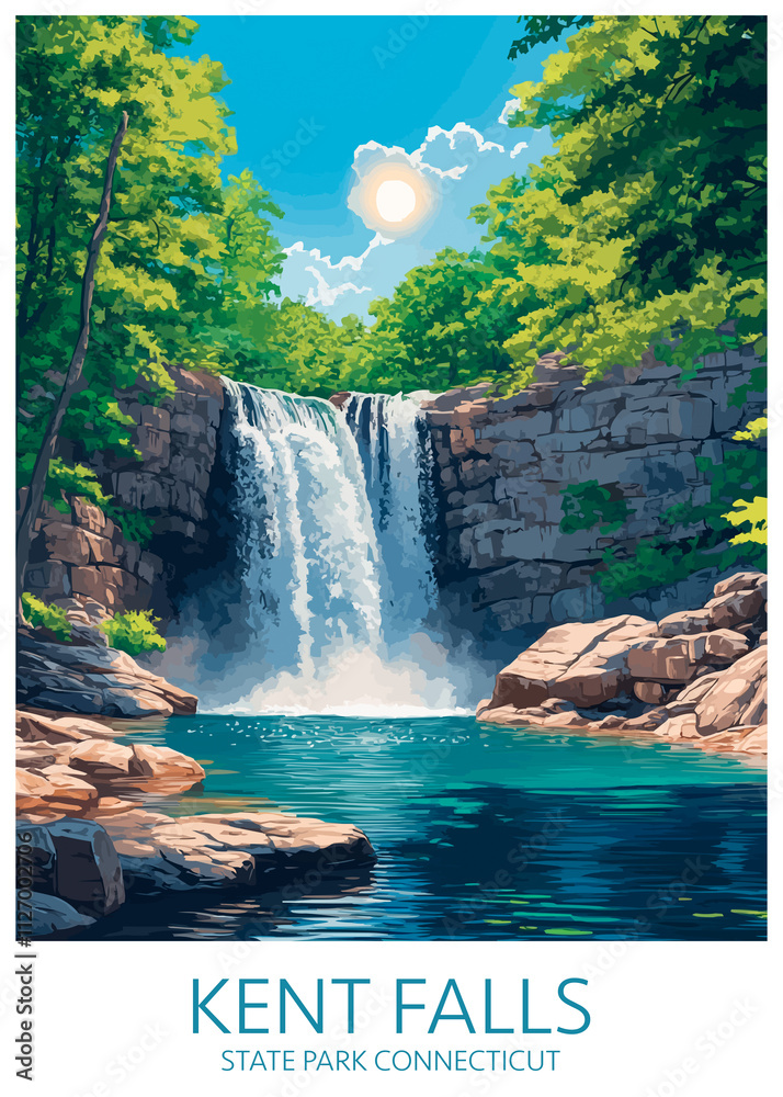Kent Falls State Park Connecticut Poster Illustration Travel Print ...