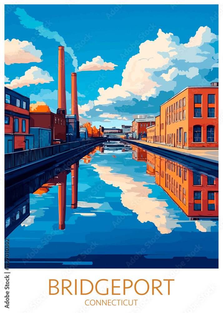 Bridgeport Connecticut Poster Illustration Travel Print Decor Gift ...