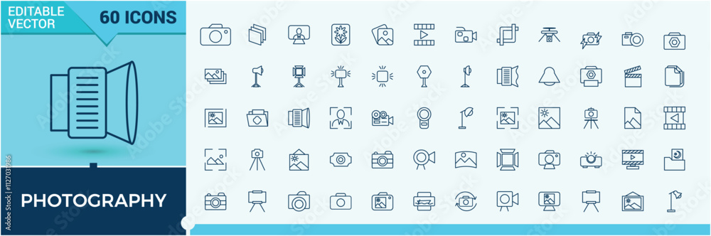 Photography icon set. It contains symbols to photographer, phone ...