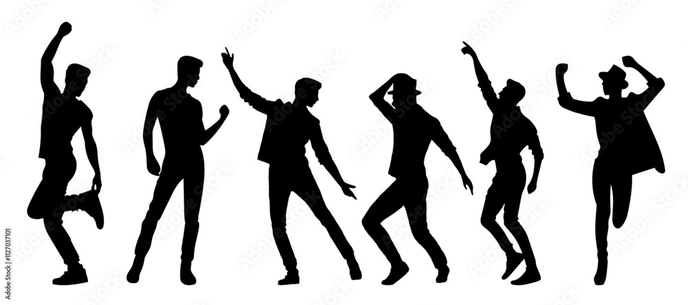 Set of flat silhouettes of dancing men. dancer guy man silhouette ...
