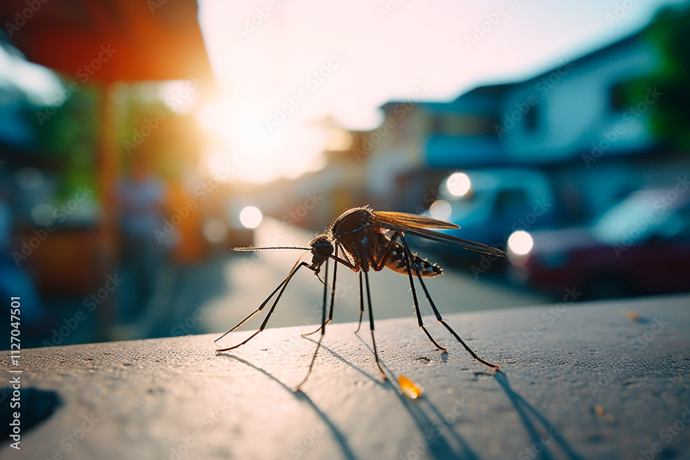 Foto de Stock Aedes aegypti mosquito captured up close, a major vector ...