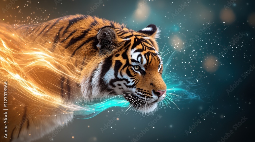 The Neon psychic wave tiger animal is a stunning blend of vibrant neon ...