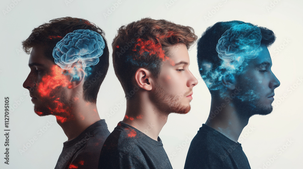 Mind's Spectrum: Three young men in profile, each with a brain scan ...