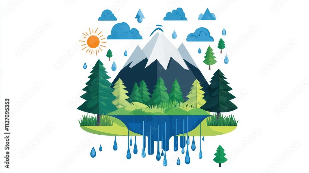 Infographic of the ecosystem water cycle, showing how transpiration ...