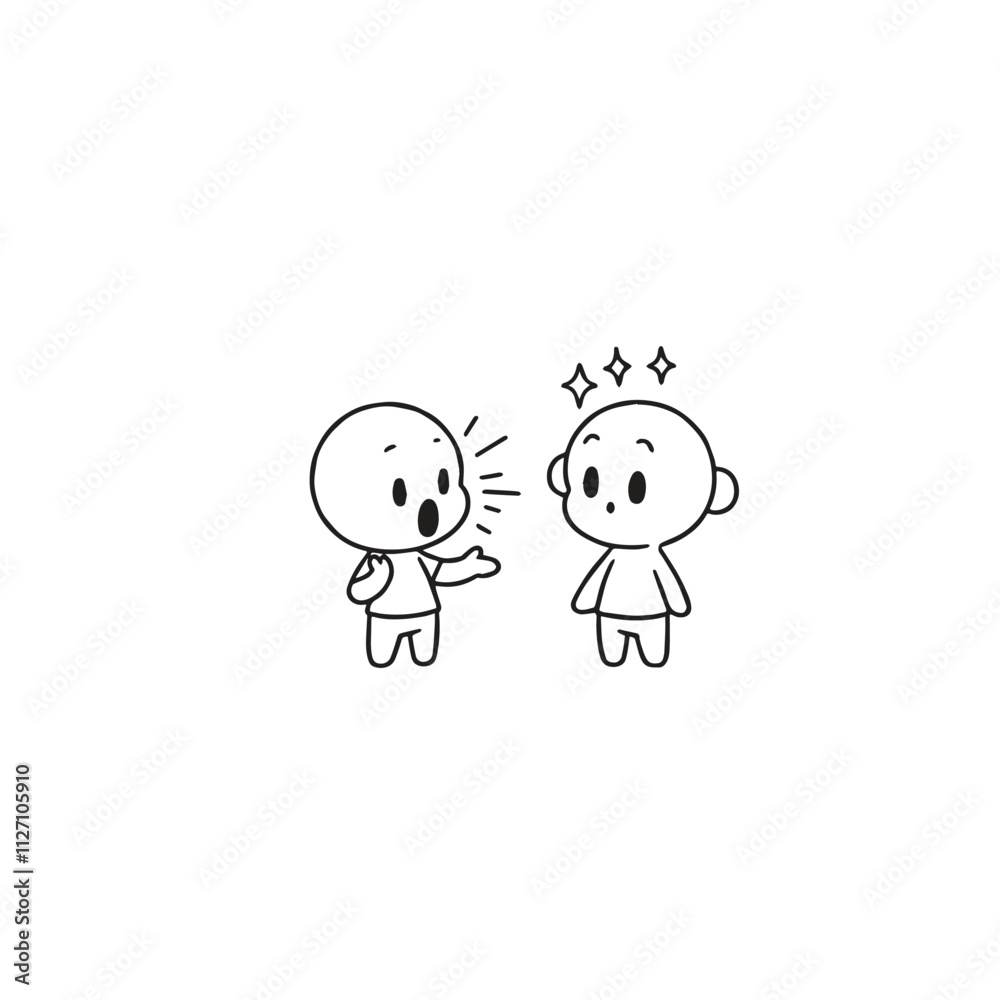 Simple black and white illustration of two cartoon characters having an ...