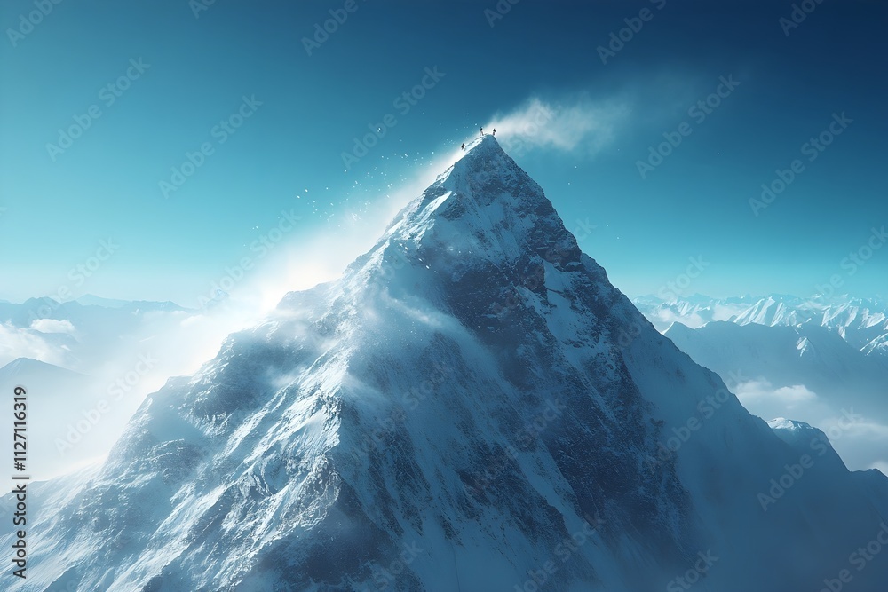 Beautiful landscape of triangular tall and steep snowy mountains on a ...