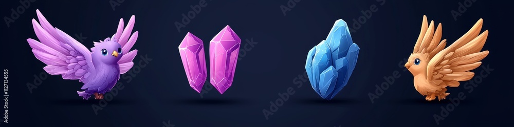 UI design of a gold badge with a purple diamond evolution for game ...