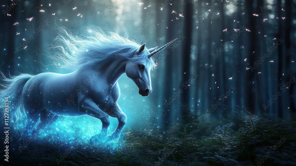 Fantasy and Mythical Creatures: A graceful unicorn with a flowing mane ...