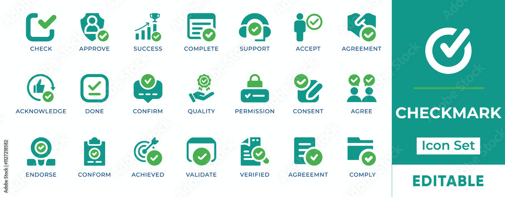 Checkmark Icon Set. Features editable icons for check symbols, approve ...
