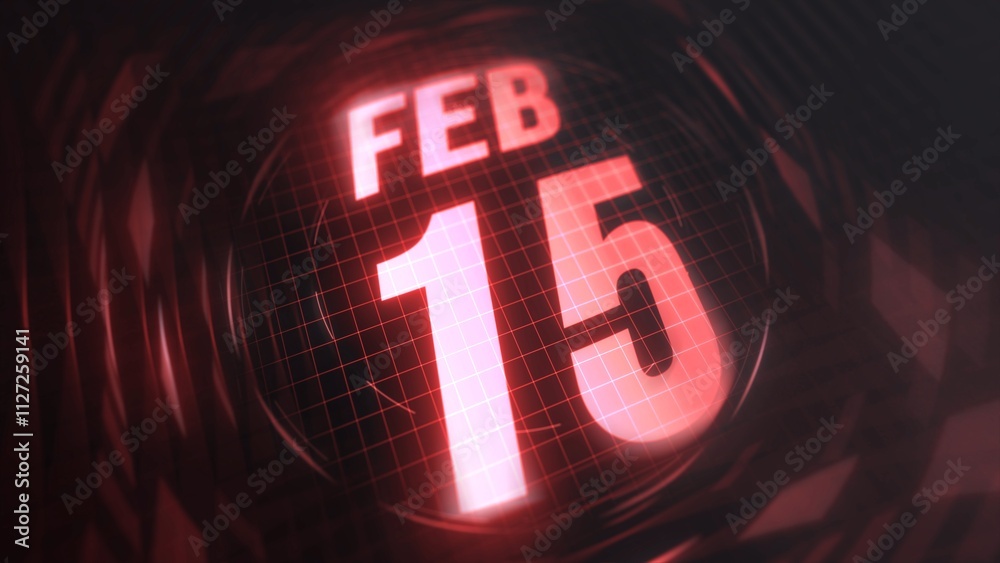 February 15st, hud calendar with neon red sign in 4k. Calendar with ...