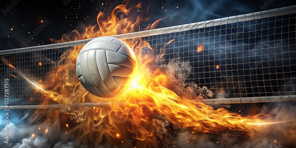 Dynamic Volleyball Action with Fiery Effects Capturing the Intensity of ...