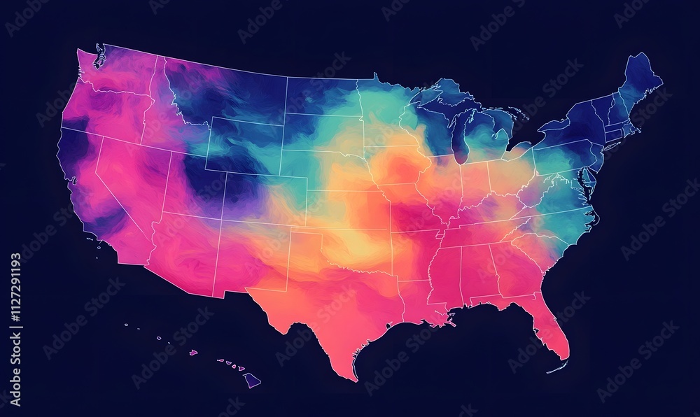 Vibrant heatmap of US temperature variations. Stock Illustration ...