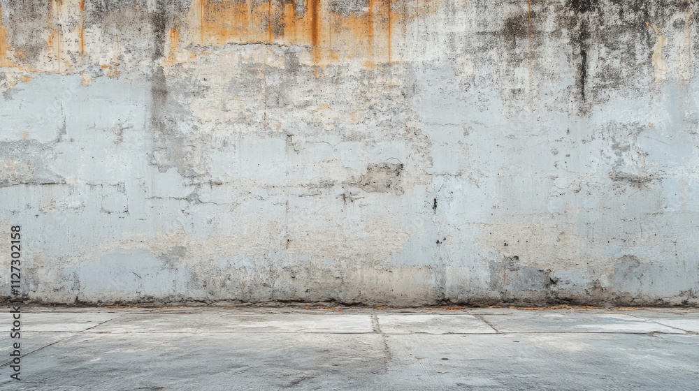 Abandoned factory building wall with peeling paint and rust stains ...