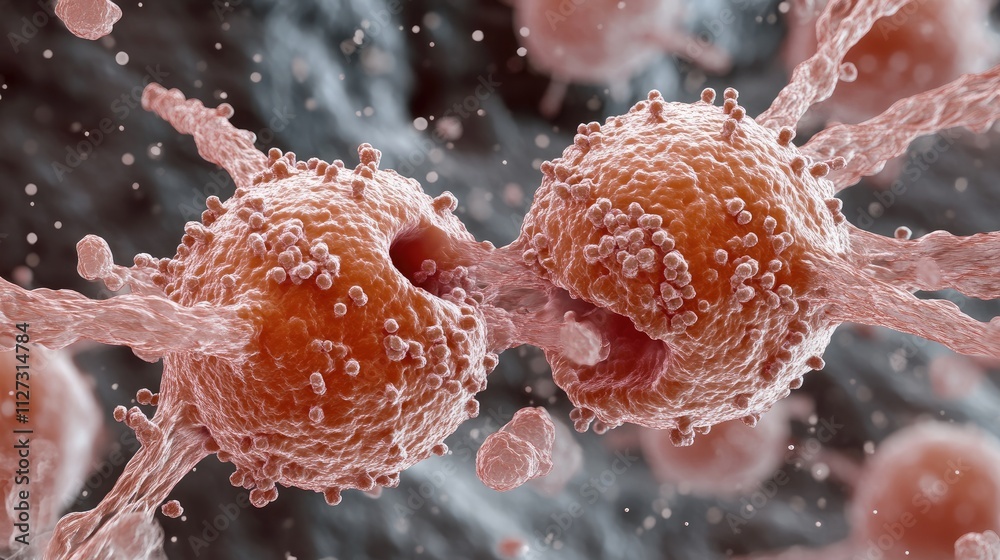 Cell division process illustrating two cells undergoing mitosis with ...