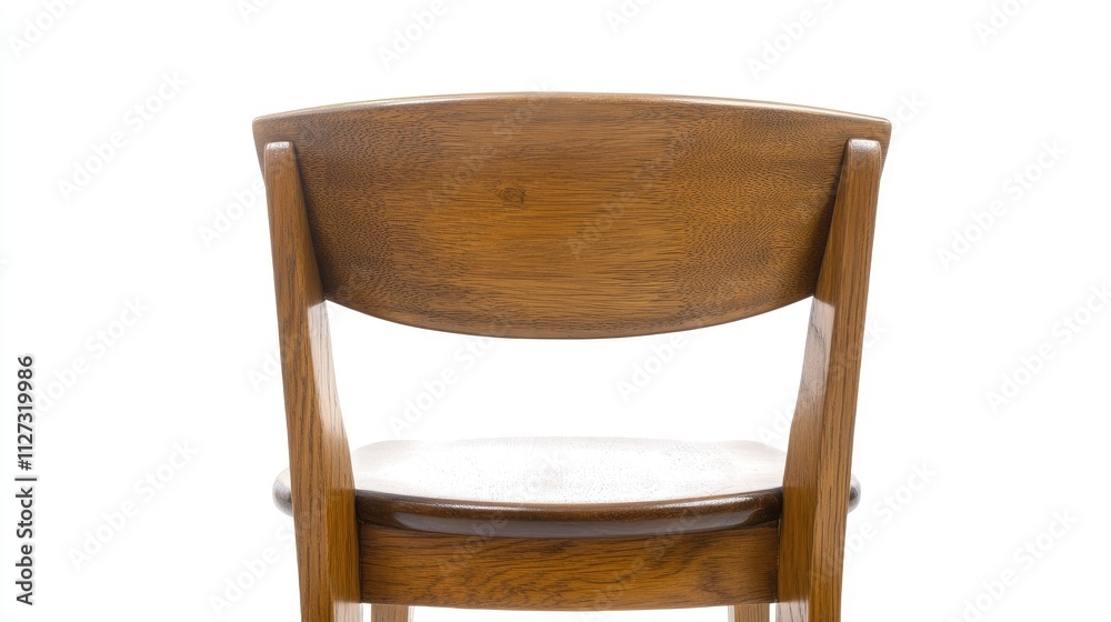 Vintage wooden chair back view with padded seat isolated on a white ...