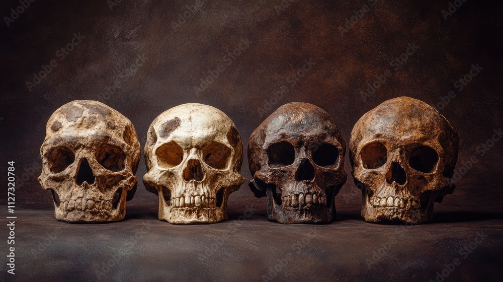 Human skull evolution showcasing four distinct stages of anatomical ...