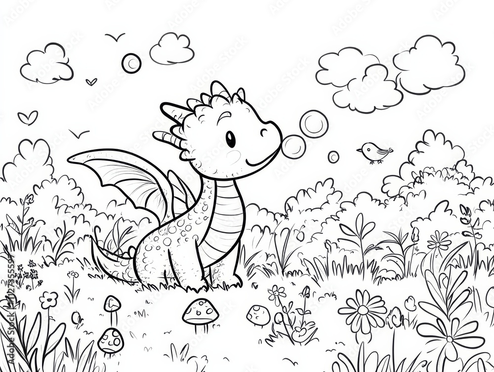 Whimsical Dragon: A charming illustration of a friendly dragon in a ...