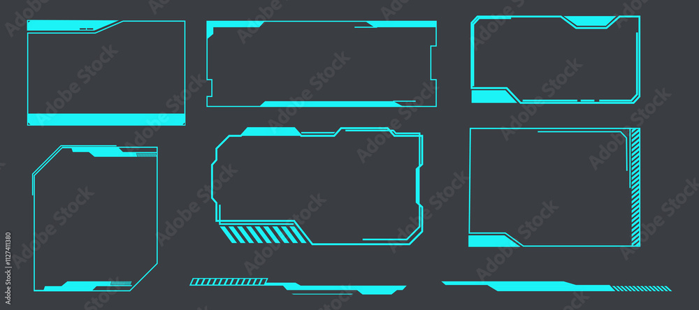 Futuristic HUD frames, borders text box game menu ui panel. Line tech ...