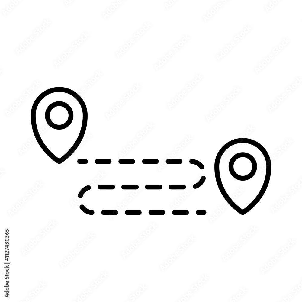 Black single route tracking icon, simple 2 pins path searching flat ...