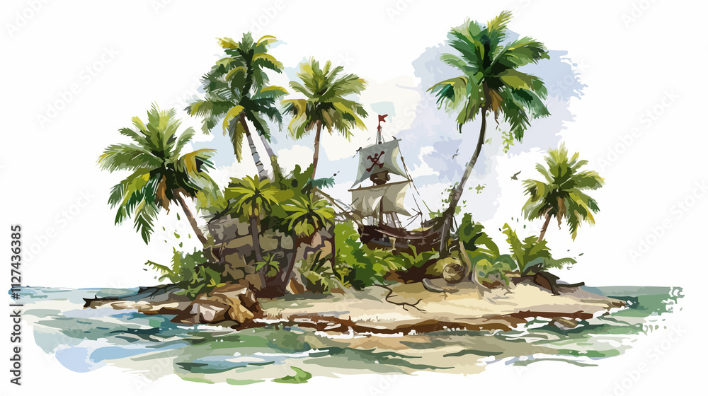 Tropical Island Pirate Adventure Vector Illustration for Exploring ...