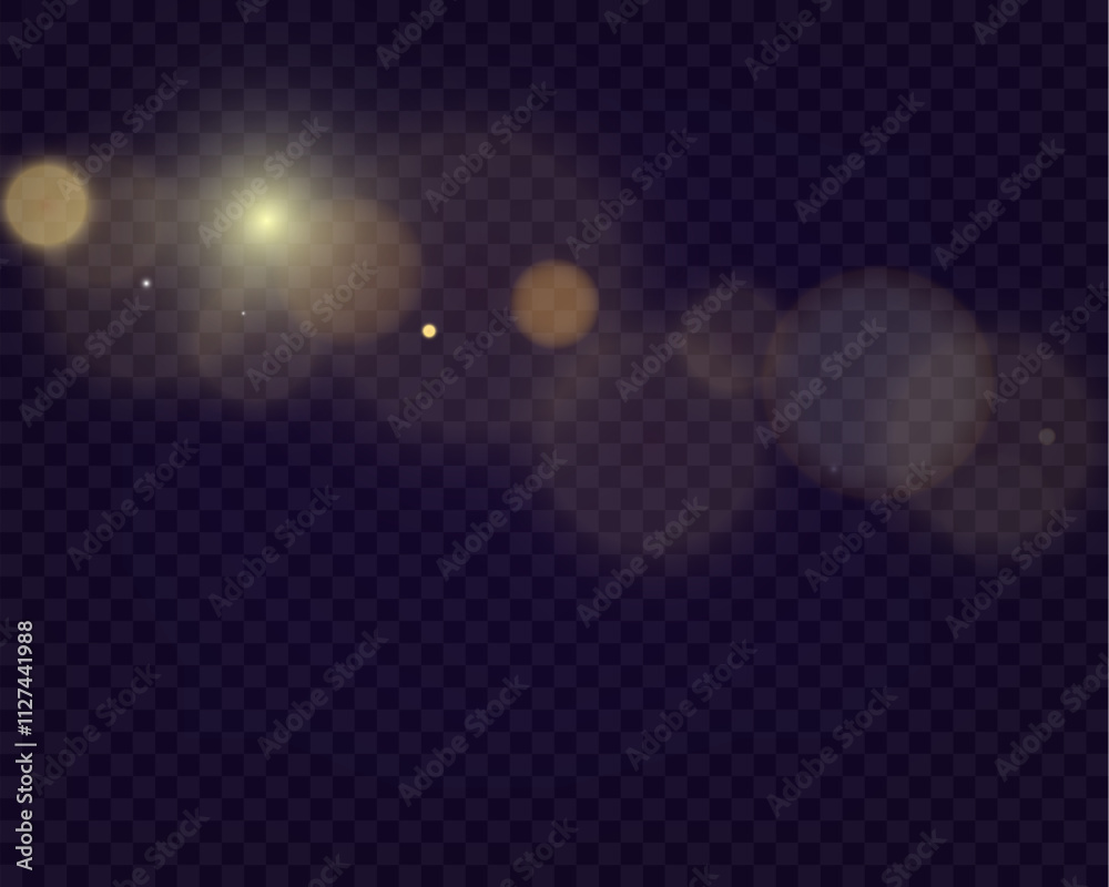 Bokeh background with soft golden light orbs on a transparent grid ...