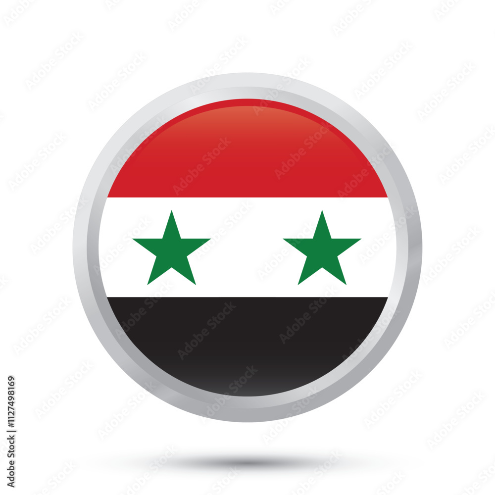 Syria flag round 3d glossy vector illustration isolated on white background for National Day ...