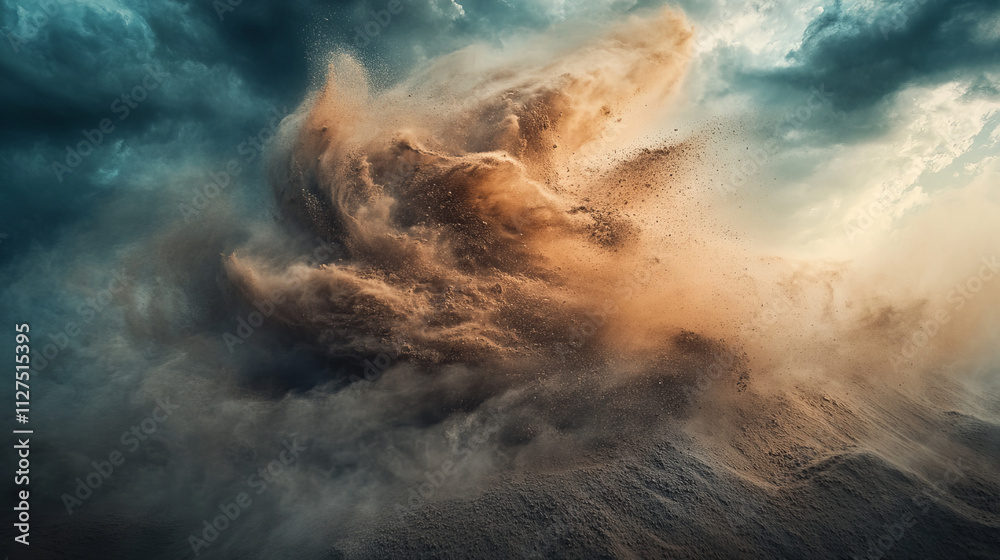 Desert sandstorm, brown dusty twisted or swirling vortex cloud banner ...